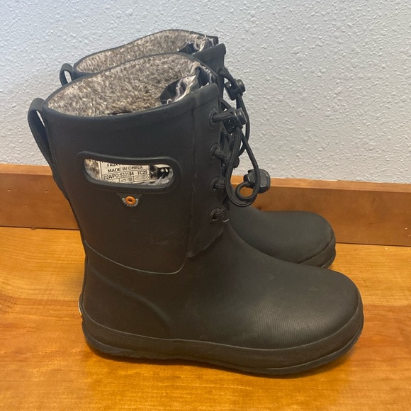 Bogs | Shoes | Bogs Amanda Plush Ii Lace Black Rubber Boots | Poshmark